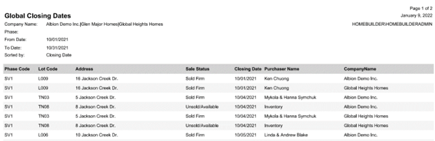Lot Closing | HomeBuilder Docs
